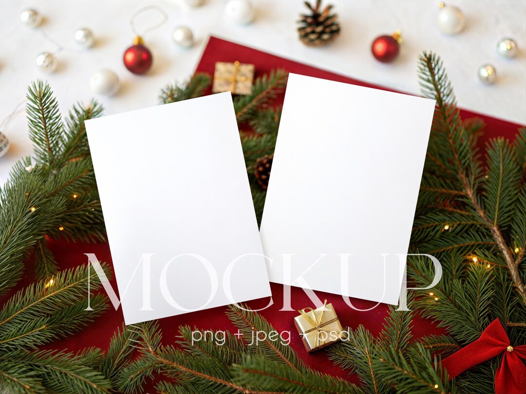 5x7 Two Christmas Invitation Card Mockup: Winter Holiday Setting (PSD ...