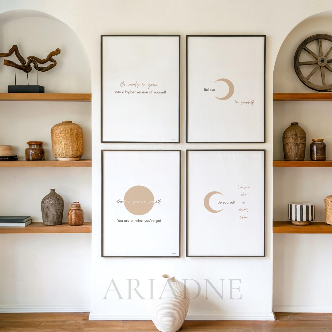 Minimalist Inspirational Wall Art Set - Neutral Posters Lunar Cycle ...