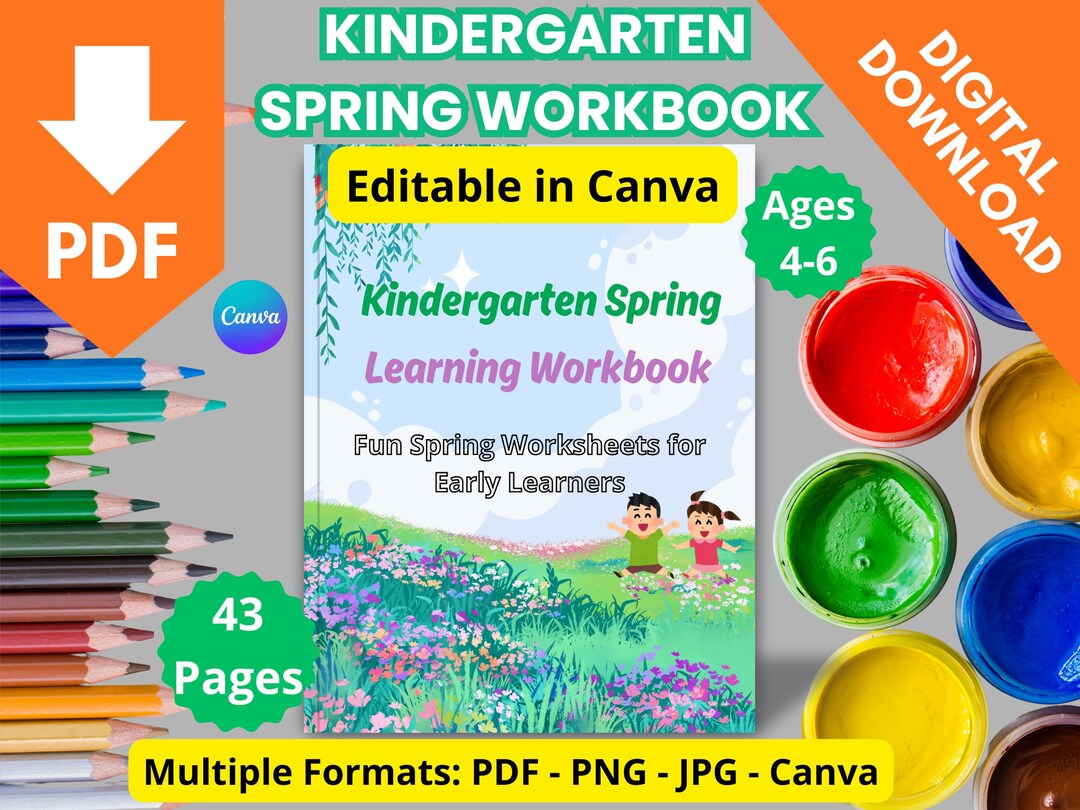 Spring Kindergarten Workbook, Spring Learning Activities Ages 4-6 ...