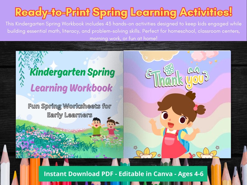 Spring Kindergarten Workbook, Spring Learning Activities Ages 4-6 ...