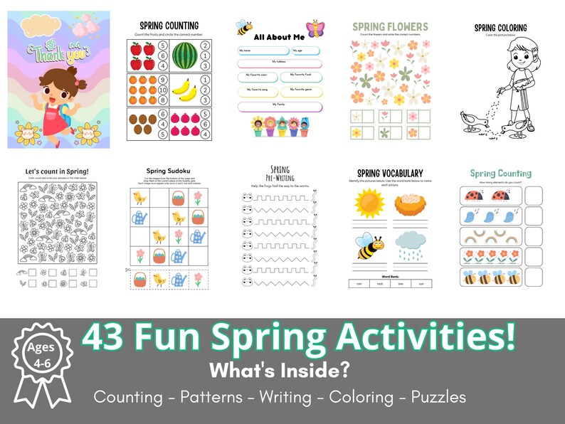 Spring Kindergarten Workbook, Spring Learning Activities Ages 4-6 ...