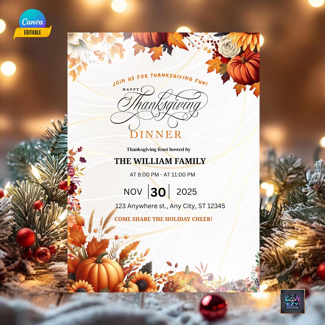 Editable Thanksgiving Dinner Invitation Printable or Digital Invitation ...