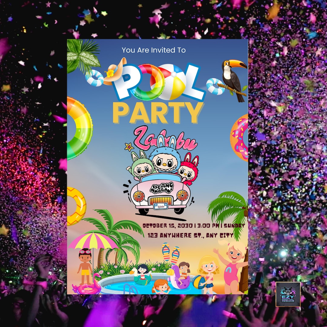 Retro Pool Birthday Party Invitation, Tween Girl, Printable - Etsy