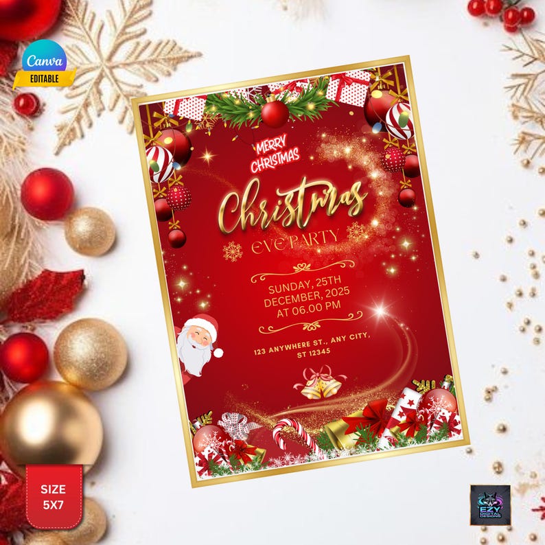 Editable Christmas Eve Party Invitation, Printable Holiday Card - Etsy