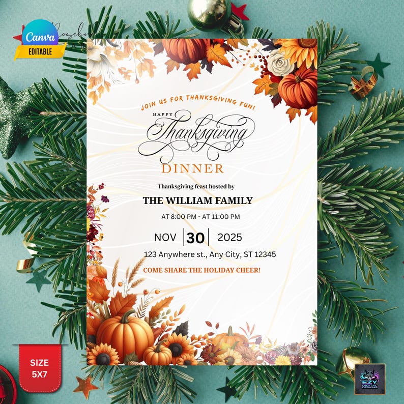 Editable Thanksgiving Dinner Invitation Printable or Digital Invitation ...