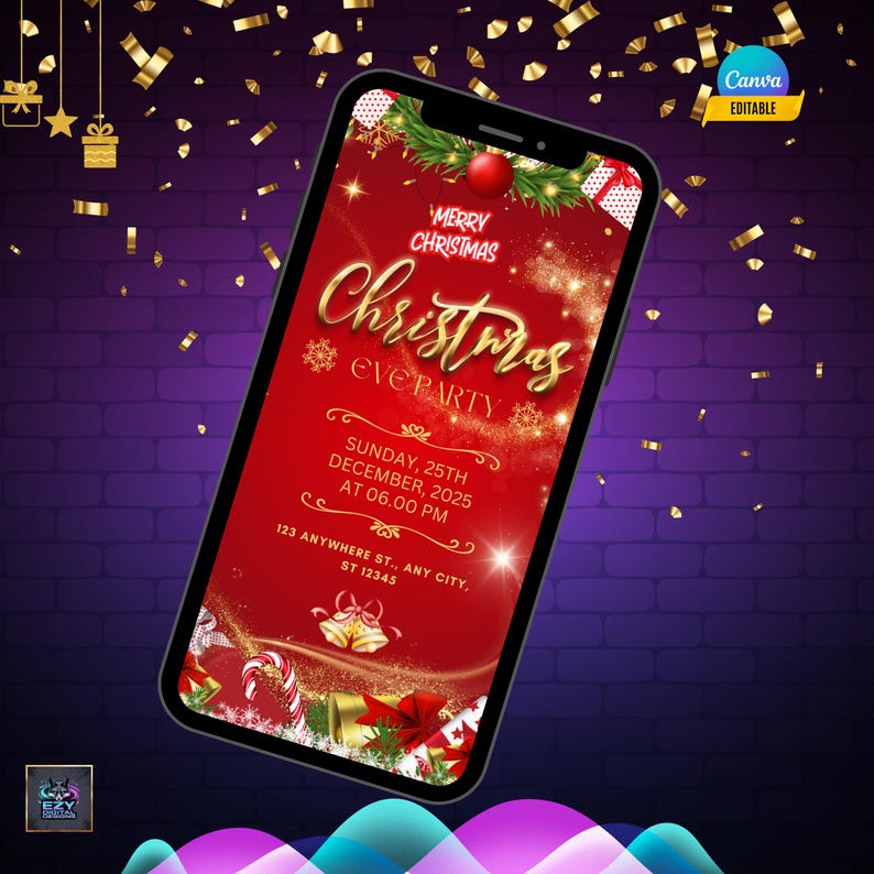 Editable Christmas Eve Party Invitation, Printable Holiday Card - Etsy