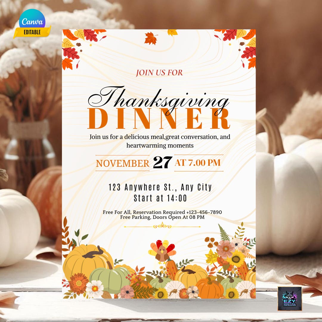 Thanksgiving Dinner Invitation Template | Editable Holiday Card - Etsy
