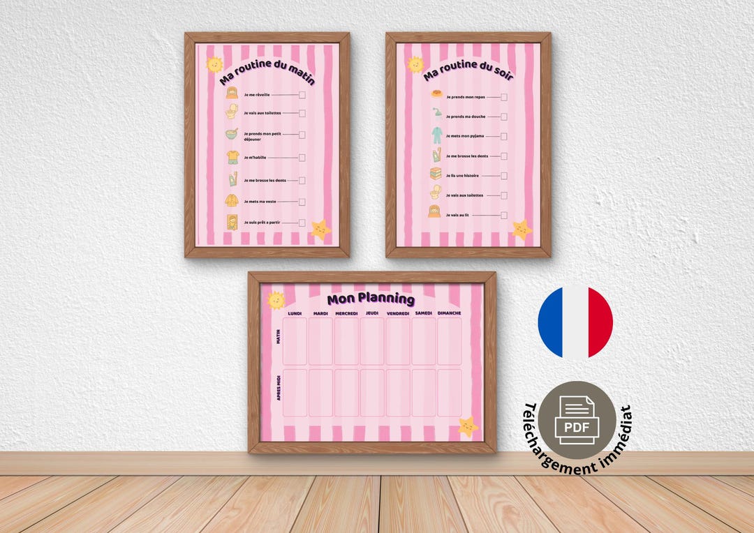Complete Routines and Weekly Planner Kit, Girly Pink Vertical Stripes ...