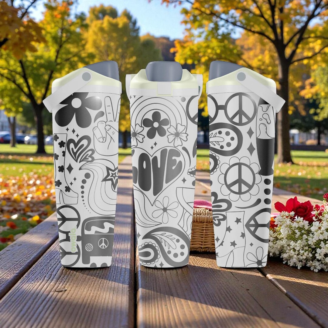 Engraved Peace & Love Owala Sway Bottle – 30oz 40oz – Retro Hippie ...