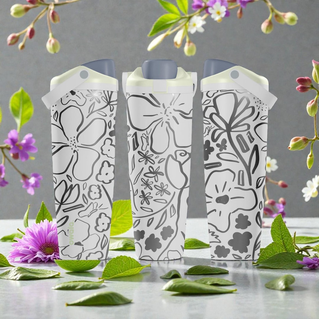 Engraved Floral Owala Sway Bottle – 30oz 40oz – Botanical Water Bottle ...