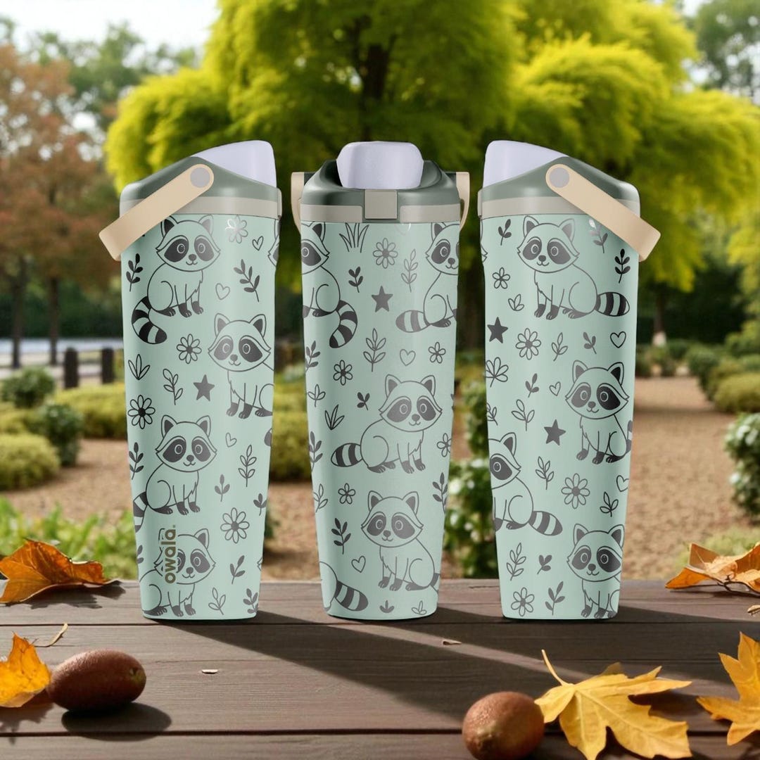 Engraved Raccoon Owala Sway Bottle – 30oz 40oz – Eucalyptus – Cute ...
