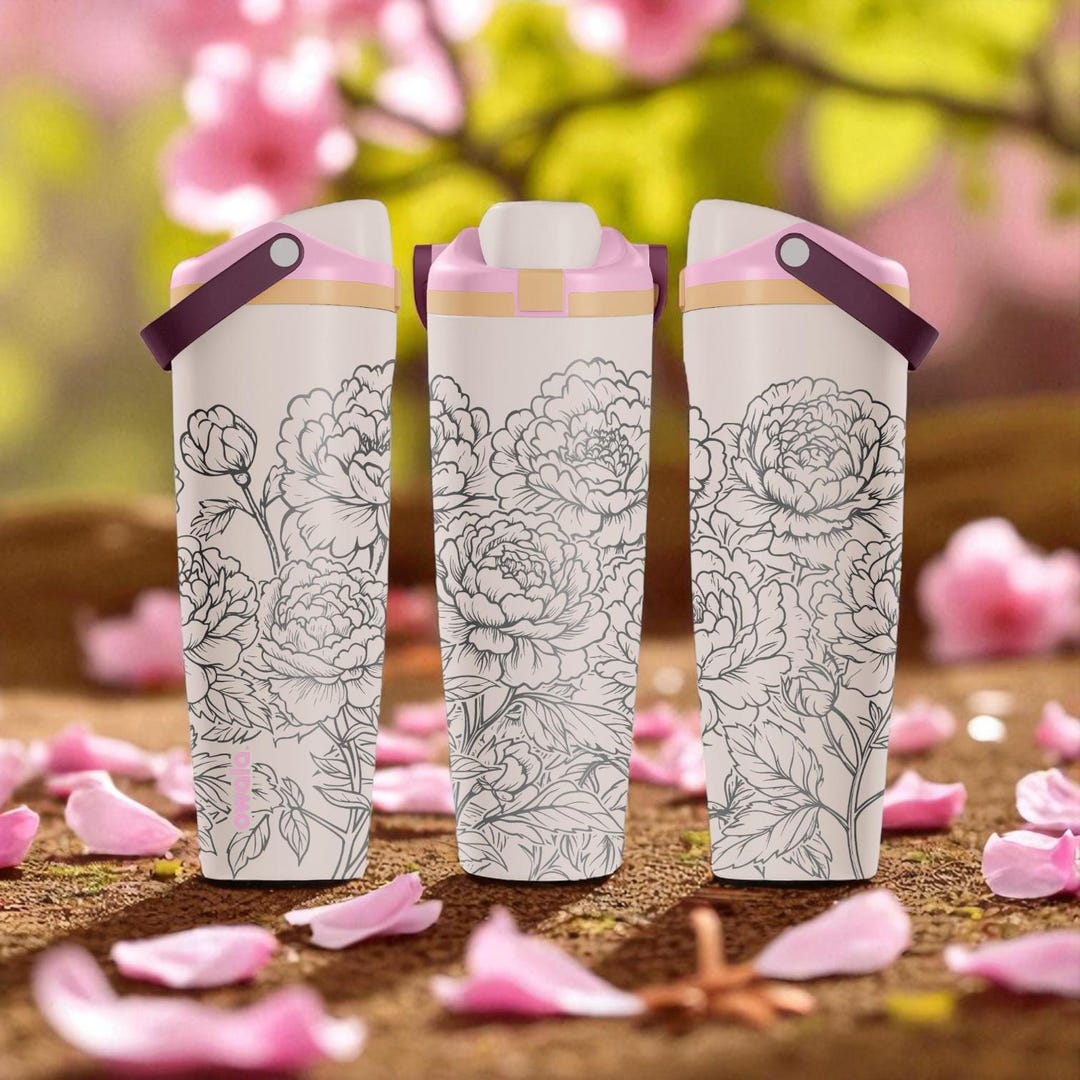 Engraved Peony Floral Owala Sway Bottle – 30oz 40oz – Daybreak Pink ...