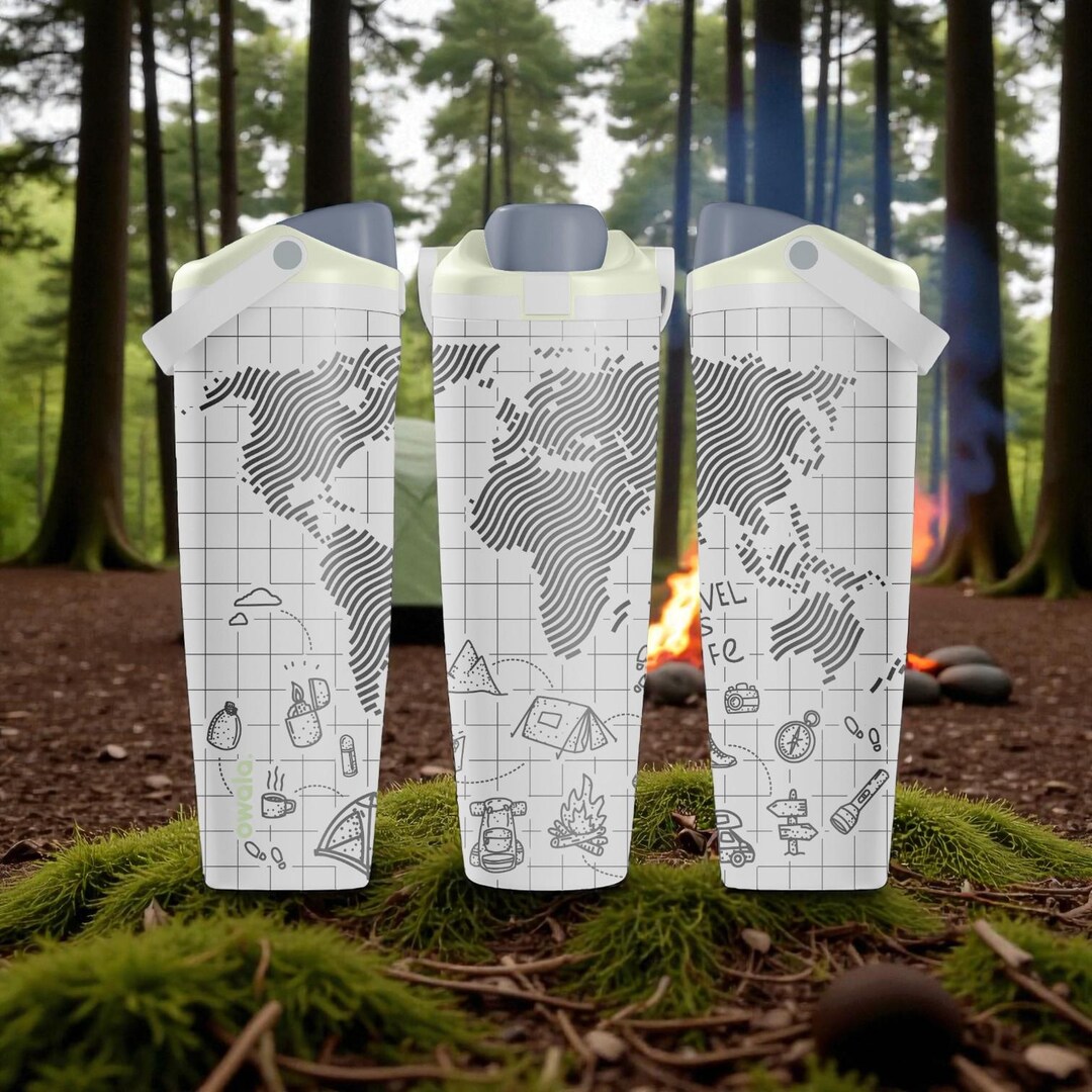 Engraved World Map Owala Sway Bottle – 30oz 40oz – Travel Water Bottle ...