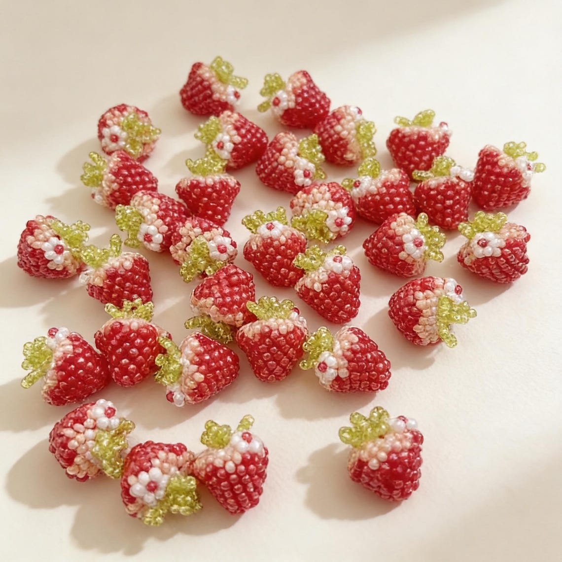 Handmade Beaded Strawberry Beads, Cute Fruit Charm for DIY Jewelry ...