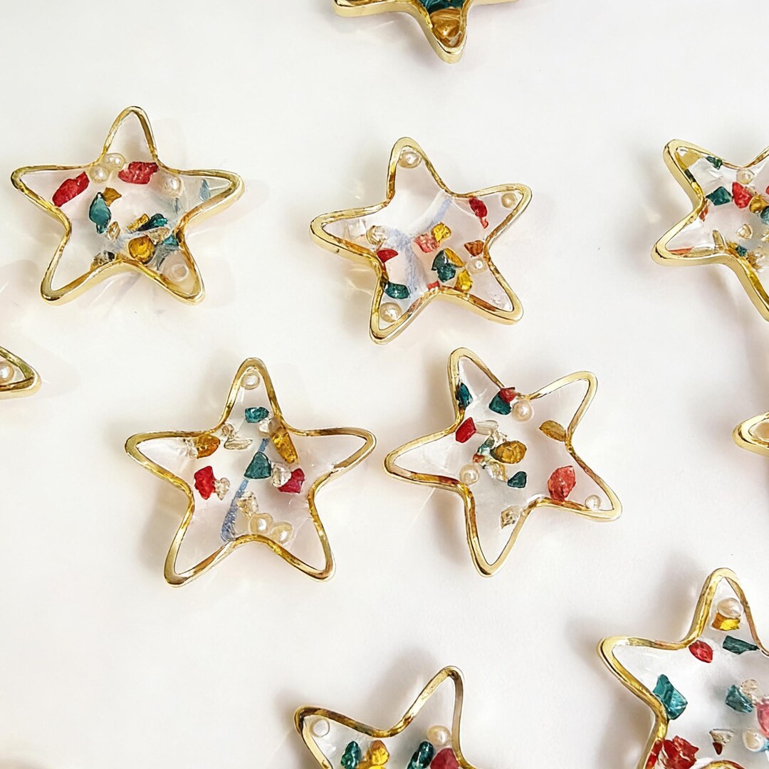 Resin Copper Colorful Pendant Brass Edge Five Point Star Charm Jewelry ...