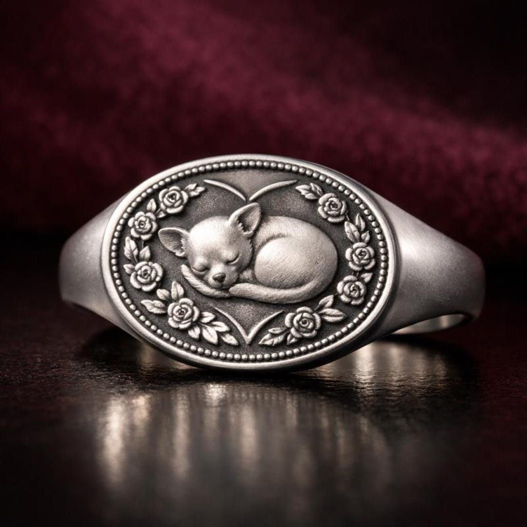 Sterling Silver Chihuahua Signet Ring • Oval Dog Memorial Jewelry - Etsy