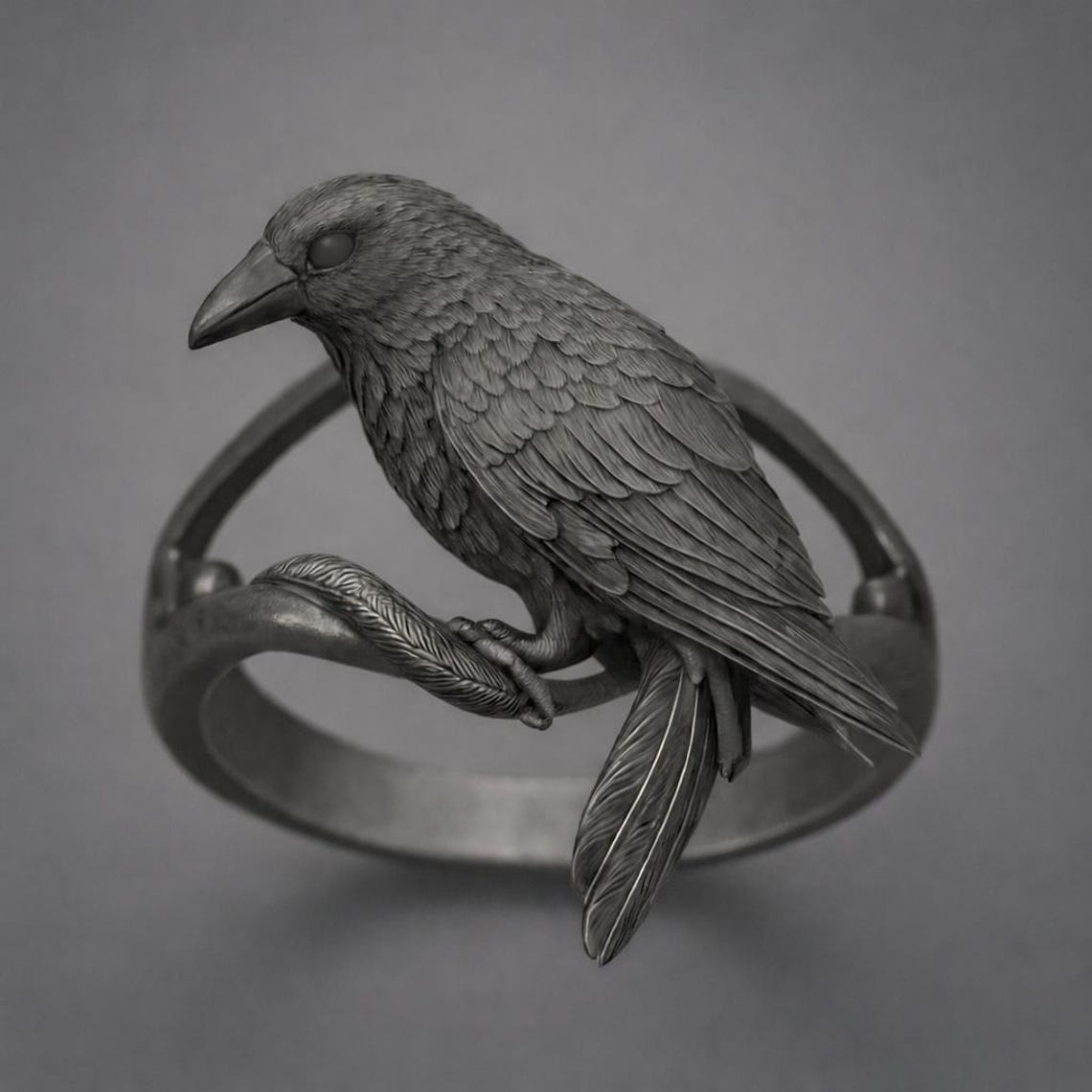 Silver Raven Ring With Red Eye, Gothic Crow Statement Ring - Etsy