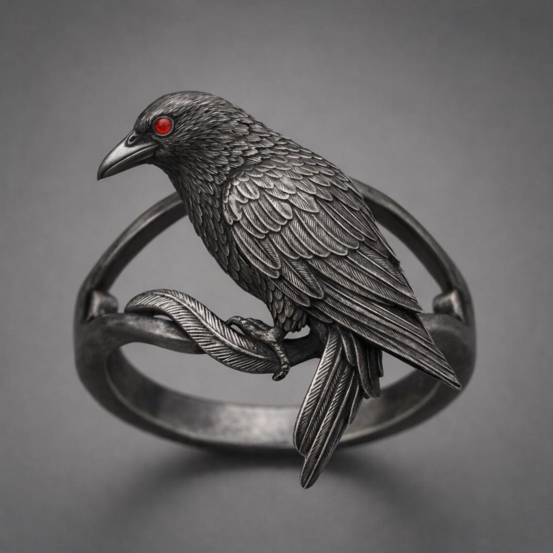 Silver Raven Ring With Red Eye, Gothic Crow Statement Ring - Etsy