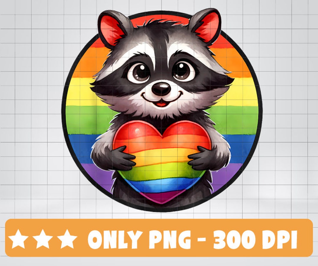 Racoon Heart Rainbow Gay Pride LGBT Animal Supporter PNG Funny Raccoon ...