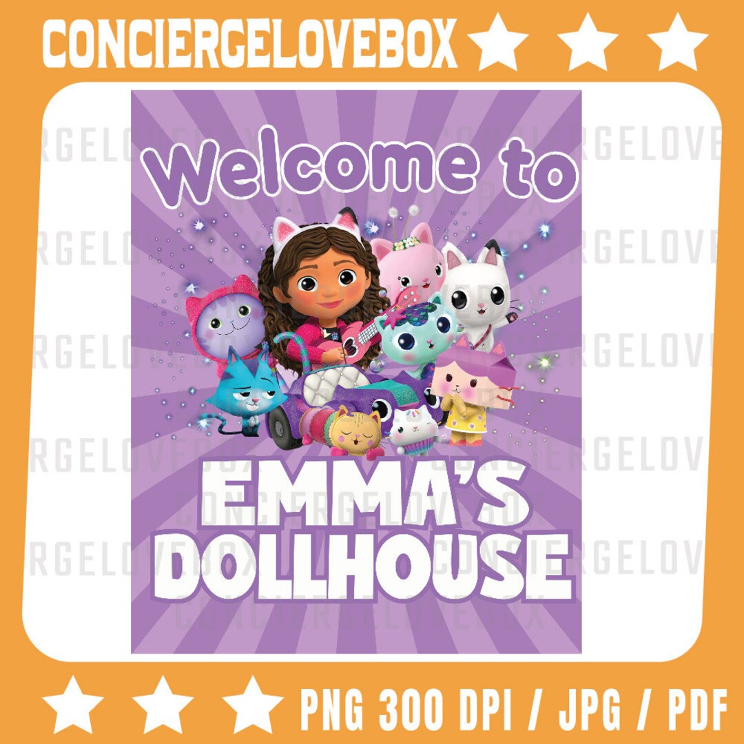 Gabbi Dollhouse Welcome Sign Design, Gabbi Custom Banner, Personalized ...