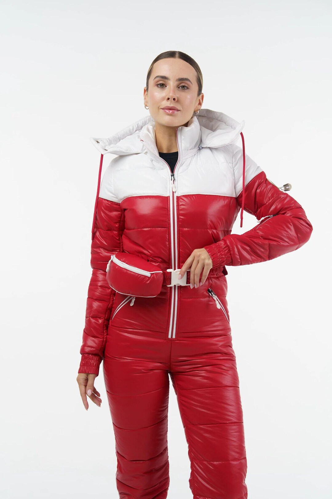 Women’s Red Shiny Ski Jumpsuit | Waterproof Insulated One-piece Snow ...