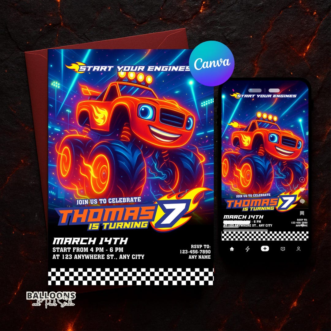 Blaze Birthday Invitation | Editable Canva Template Evite | Printable ...