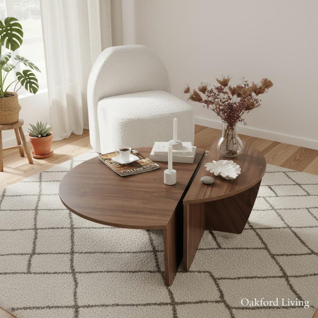 2-piece Round Walnut Coffee Table Set – Modern Nesting Tables ...