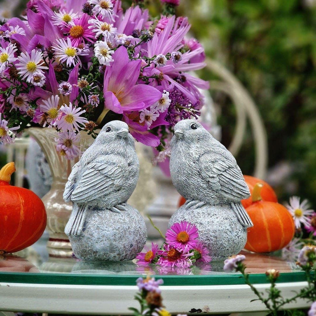 A Pair of Birds on a Stone, Concrete Sculpture for Modern Garden and ...
