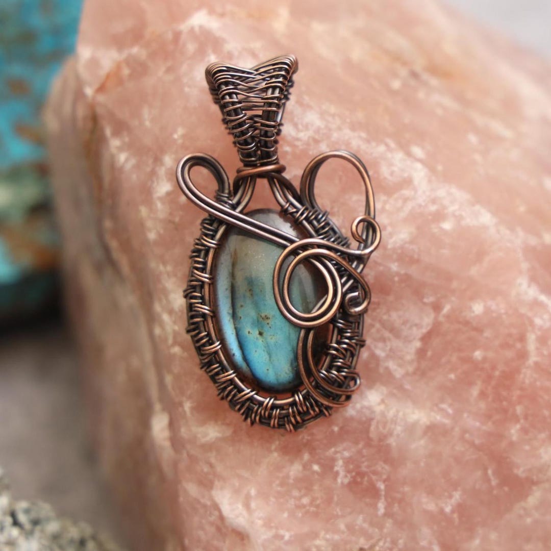 Wire Wrapped Labradorite Pendant Necklace • Handmade Boho Gemstone ...