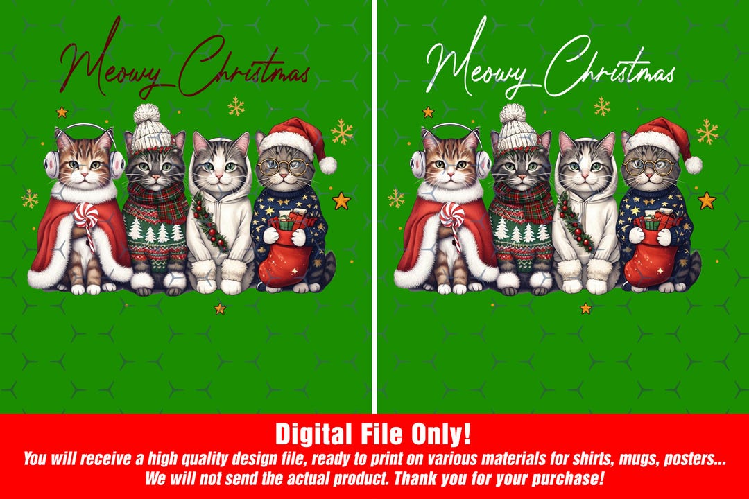 Meowy Christmas Cats PNG | Cute Christmas Cat Clipart | Funny Cat Lover ...