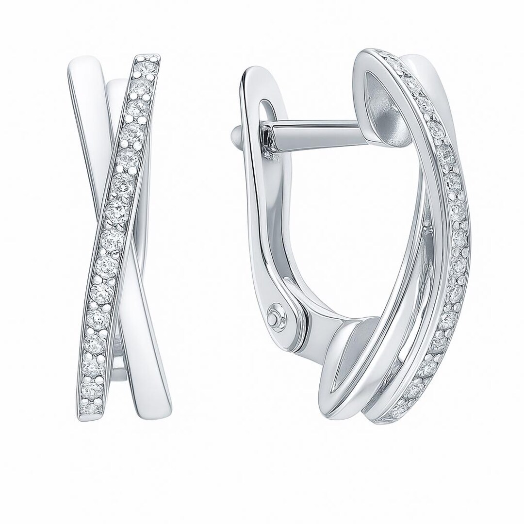 Criss Cross Diamond Hoop Earrings | Sterling Silver Huggies. - Etsy