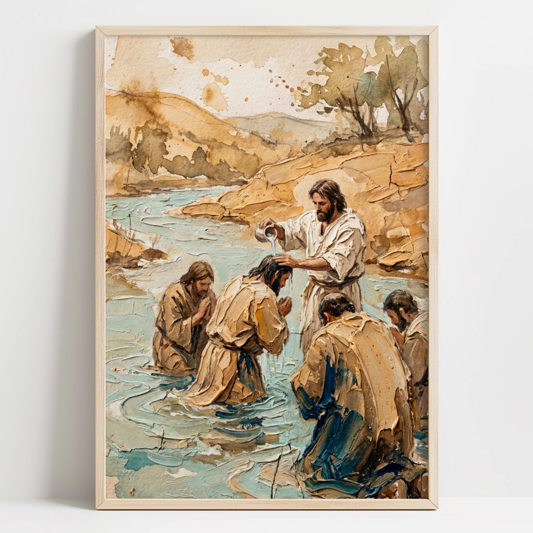 Jesus Baptism Jordan River Printable Wall Art: Christian Conversion ...