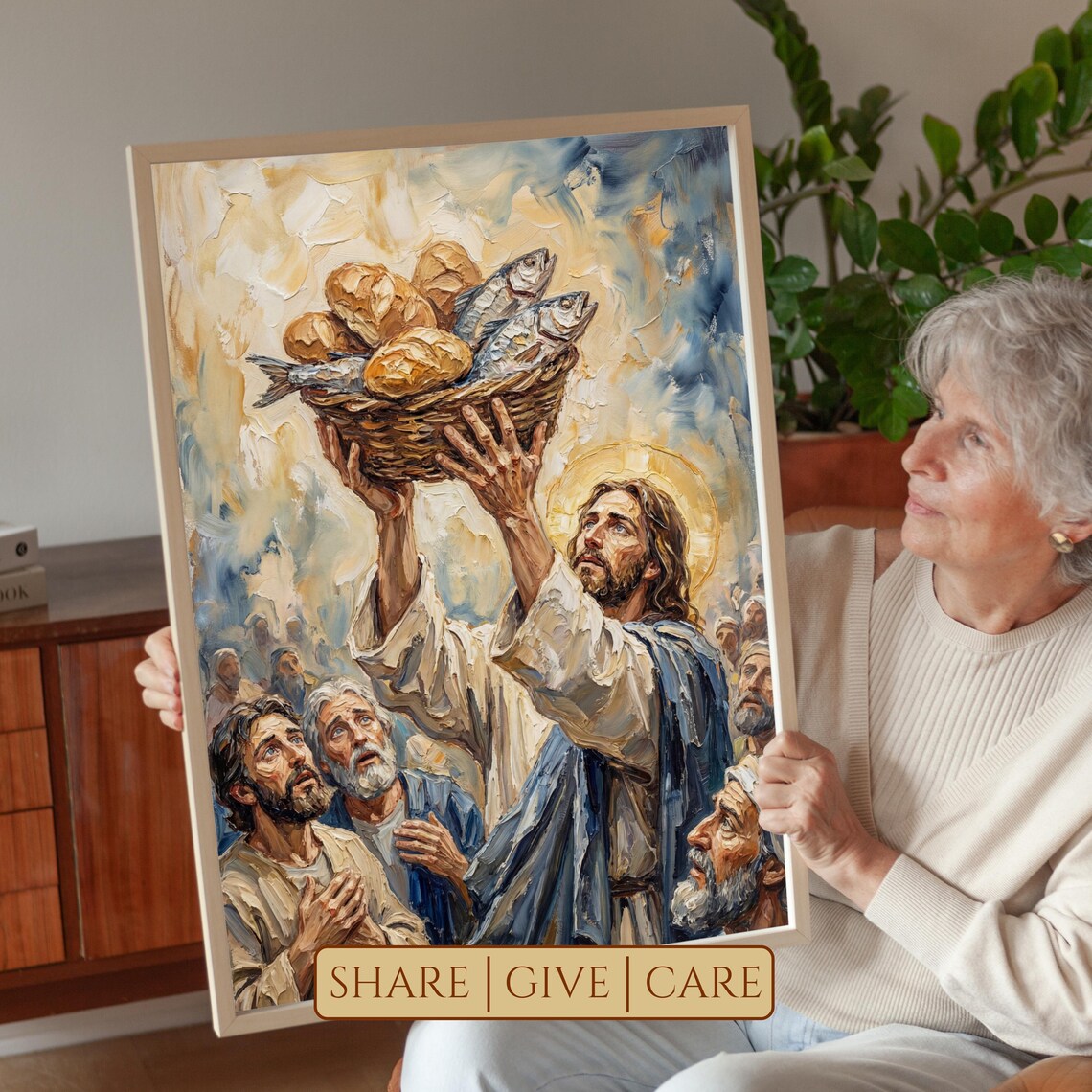 Loaves Fishes Jesus Miracle Wall Art: Christianity Watercolor Religious ...