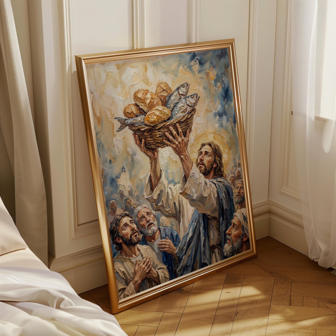Loaves Fishes Jesus Miracle Wall Art: Christianity Watercolor Religious ...