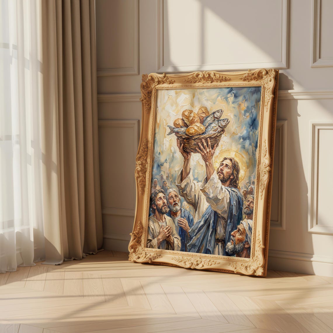 Loaves Fishes Jesus Miracle Wall Art: Christianity Watercolor Religious ...