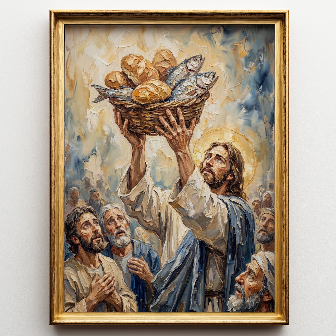 Loaves Fishes Jesus Miracle Wall Art: Christianity Watercolor Religious ...