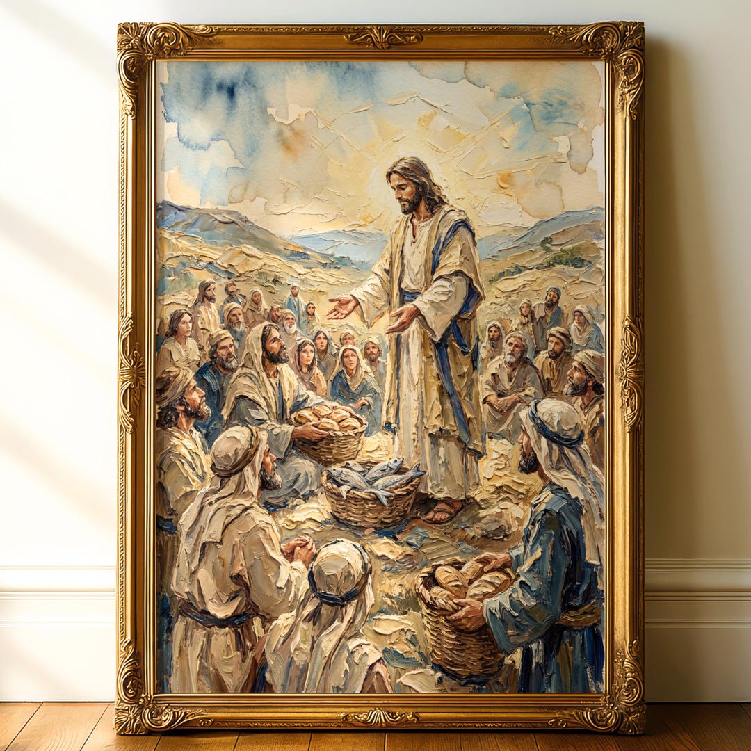 Fishes and Loaves Miracle Jesus Christ Painting: Biblical Decorator ...