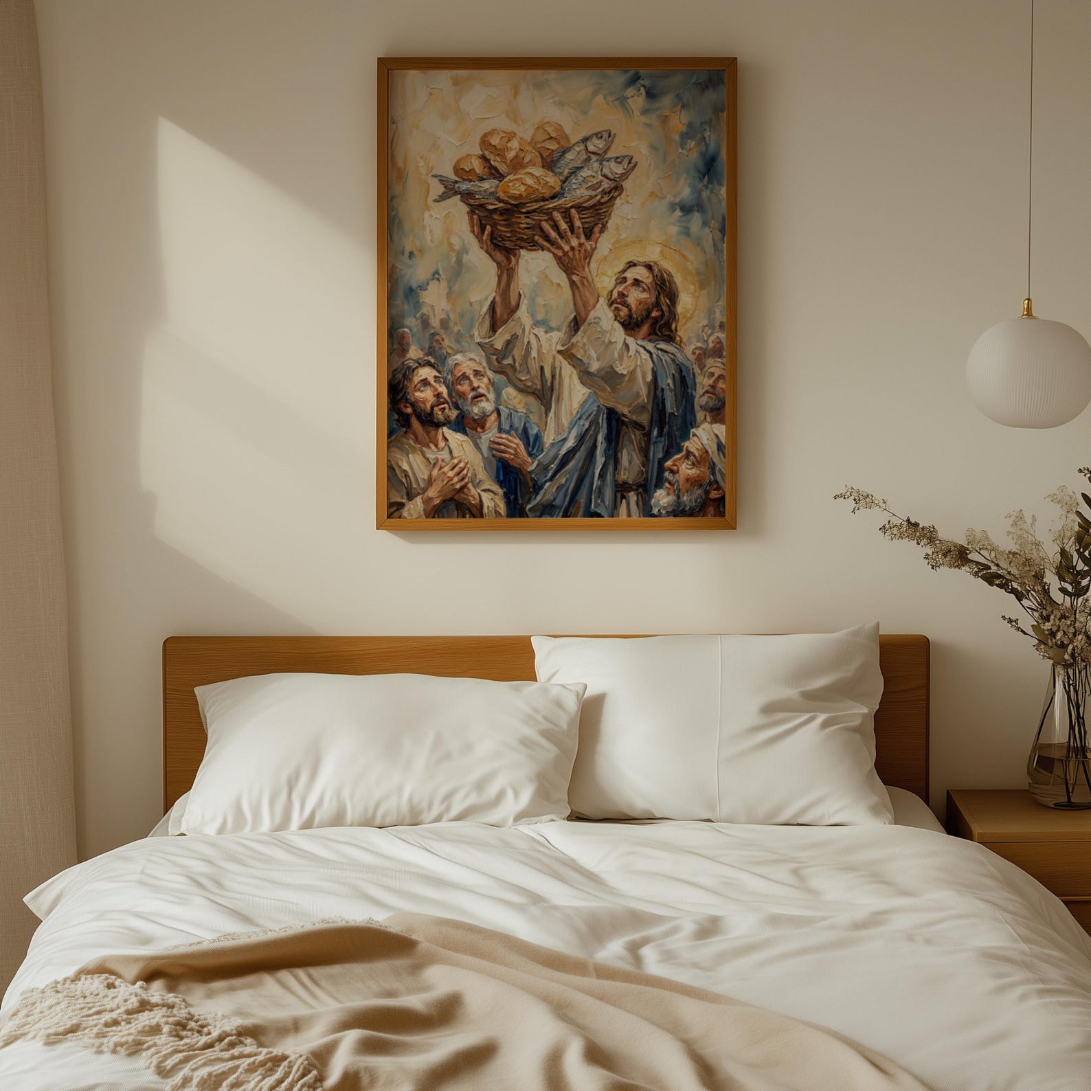 Loaves Fishes Jesus Miracle Wall Art: Christianity Watercolor Religious ...