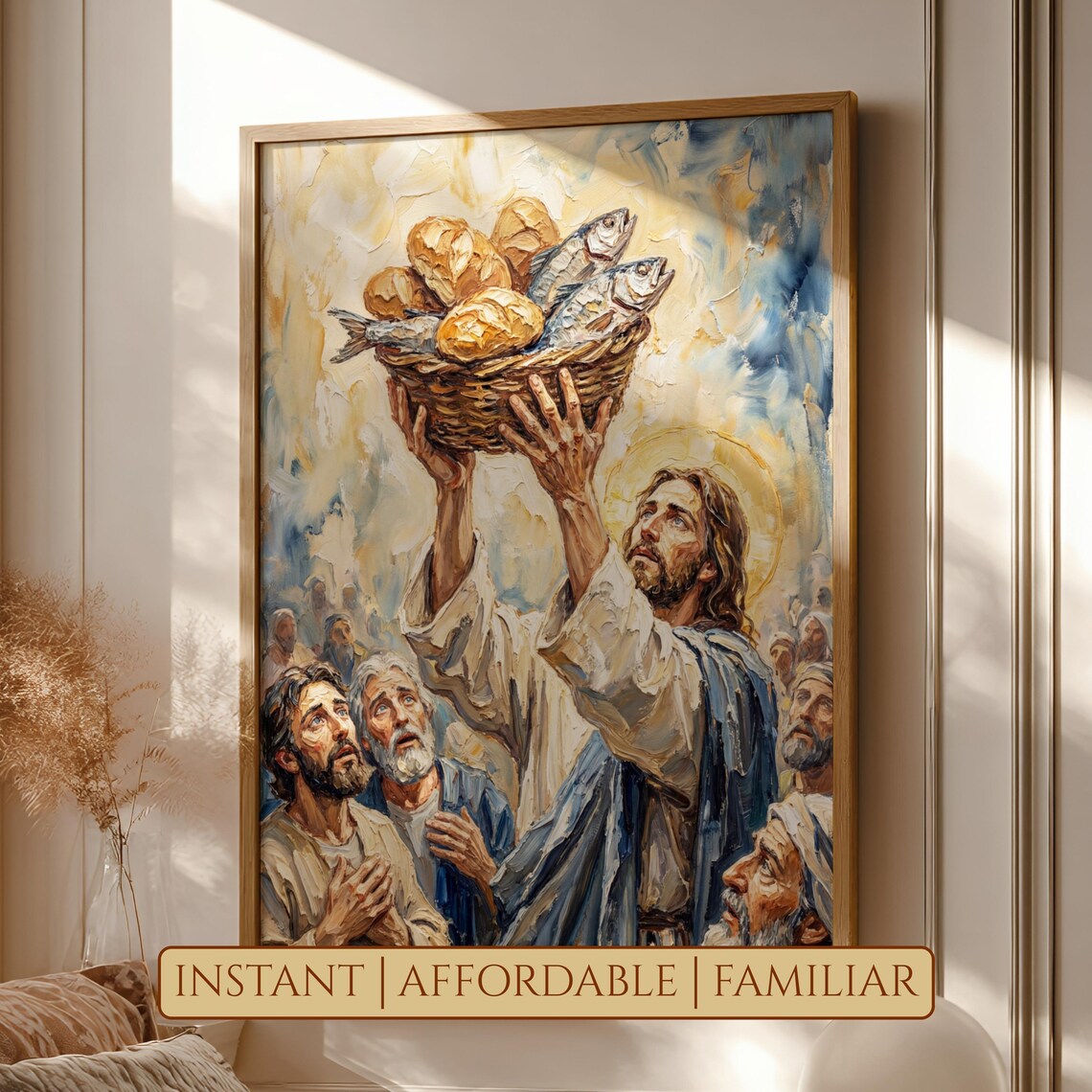 Loaves Fishes Jesus Miracle Wall Art: Christianity Watercolor Religious ...