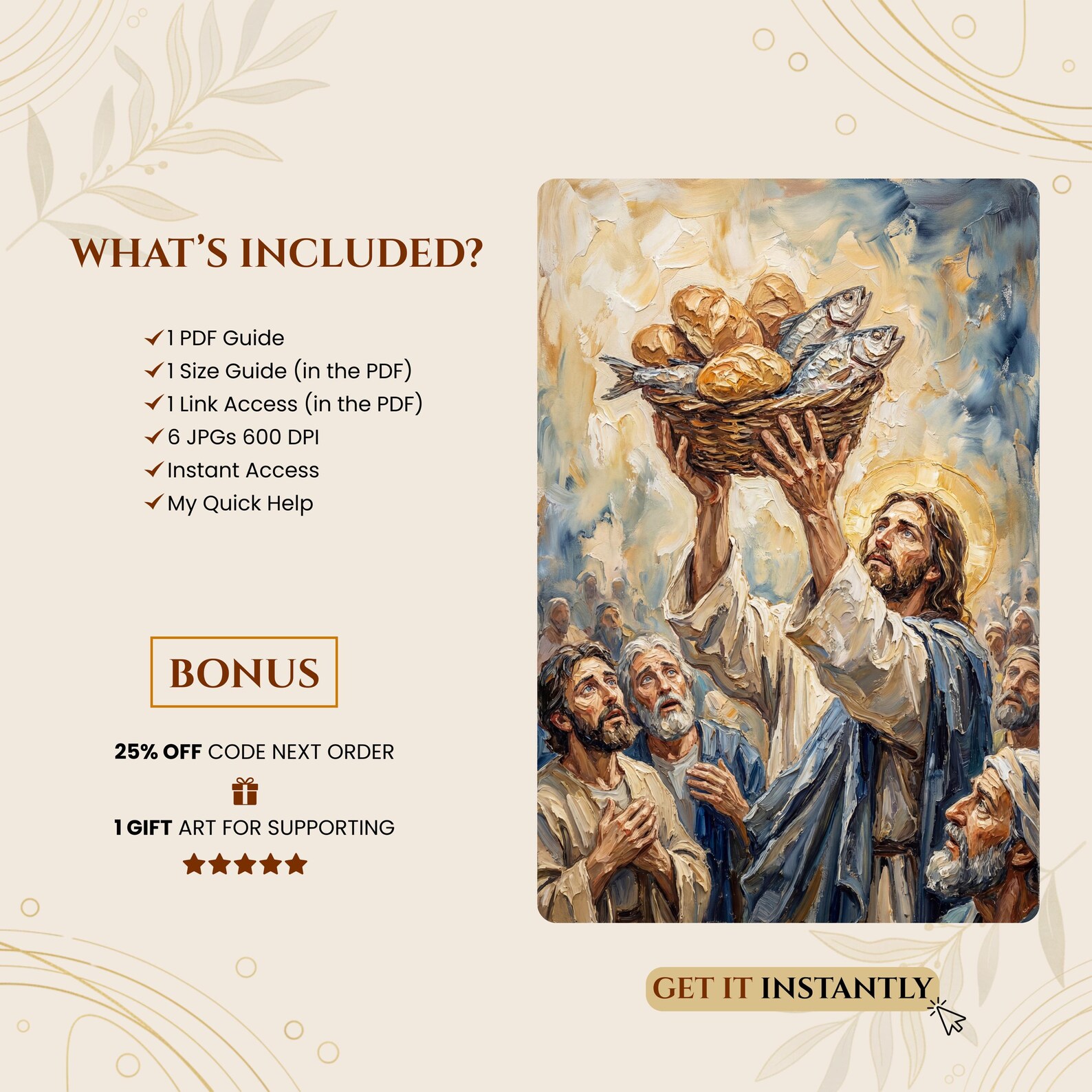 Loaves Fishes Jesus Miracle Wall Art: Christianity Watercolor Religious ...