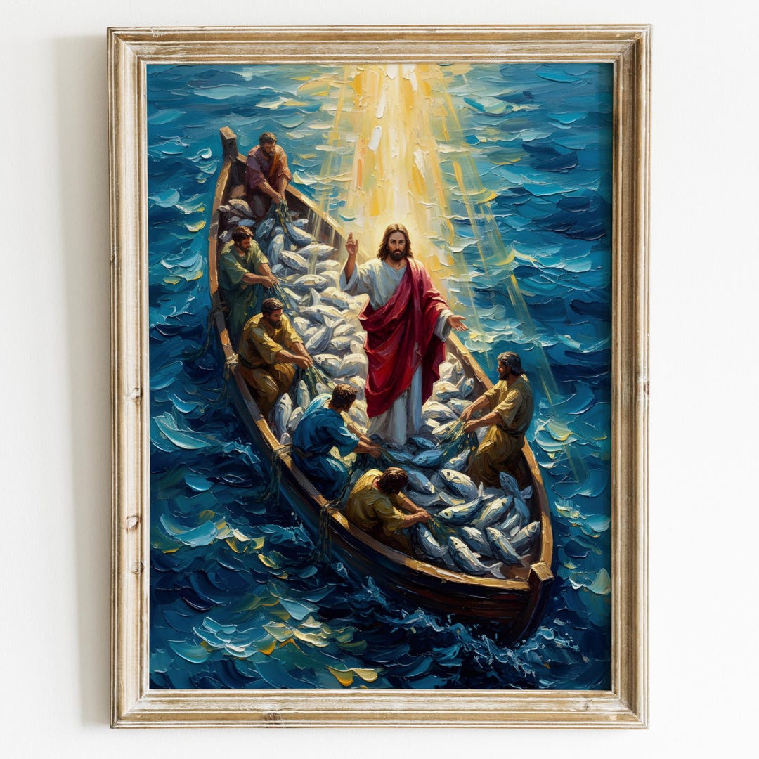 Jesus Fishing With Christian Fishermen: Miracle Jesus Christ Painting ...