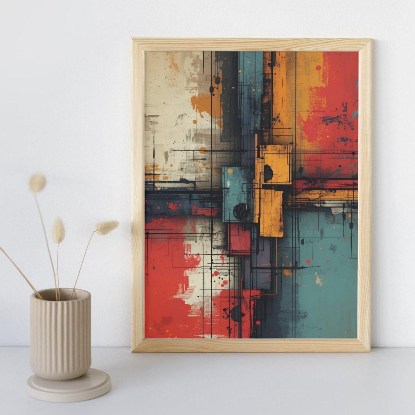 Modern Abstract Geometric Wall Art – Color Block Industrial Print ...