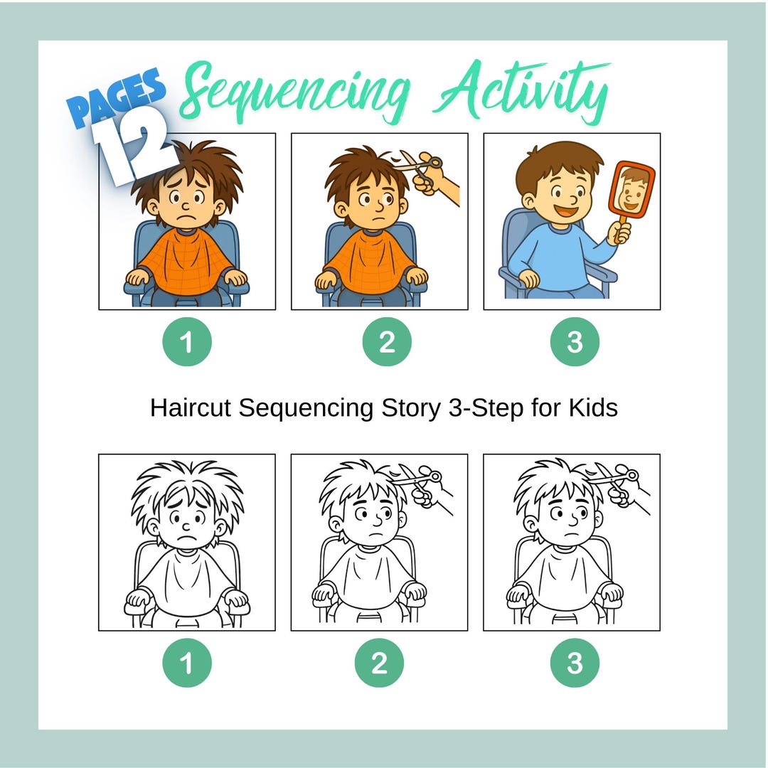 Haircut Sequencing Story 3-step for Kids, Educational Activity PDF and ...
