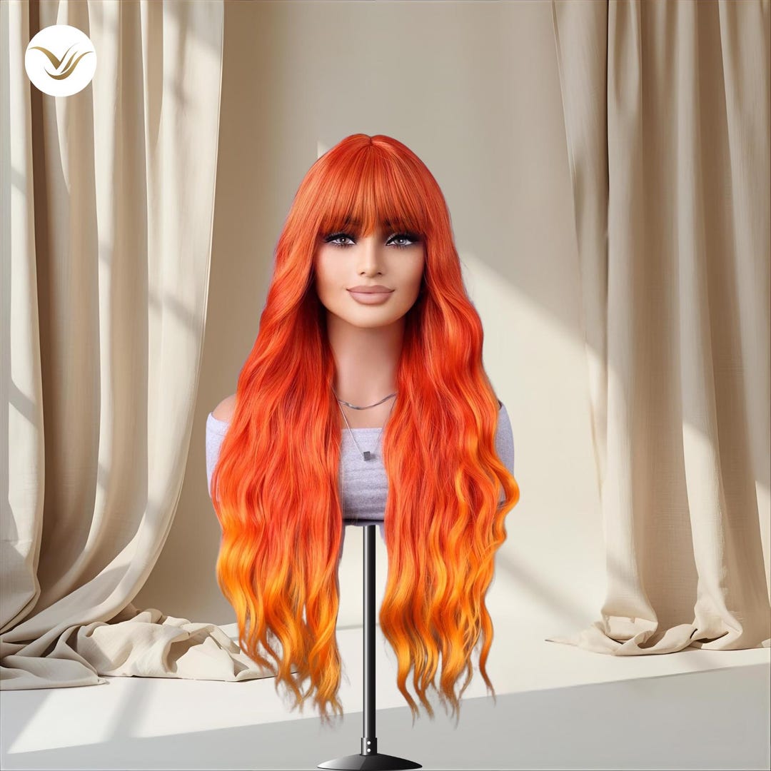 Burnt Orange Curly Wig With Bangs – Heat-resistant Synthetic Hair - Etsy
