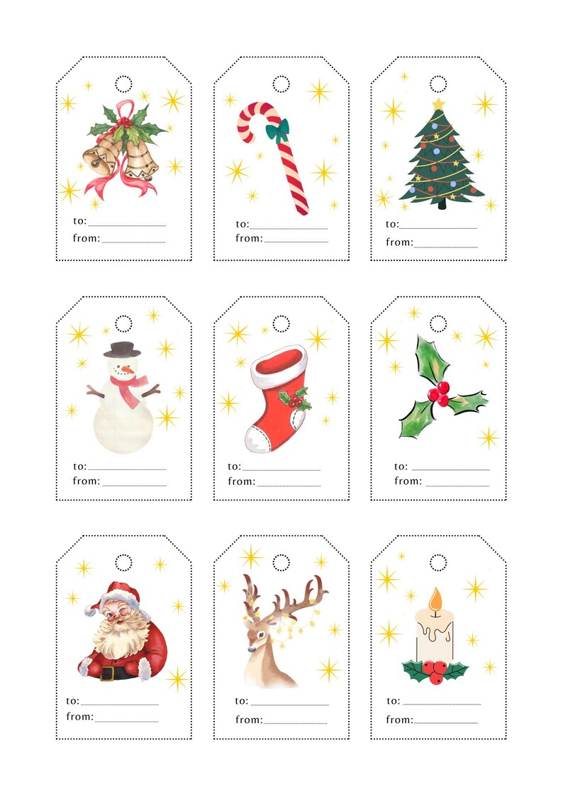 Classic Christmas Gift Tags | Vintage Watercolor Holiday Tags ...