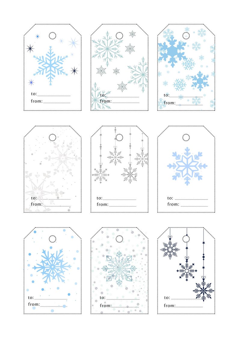 Printable Snowflake Gift Tags | Blue & Silver Winter Holiday (instant ...
