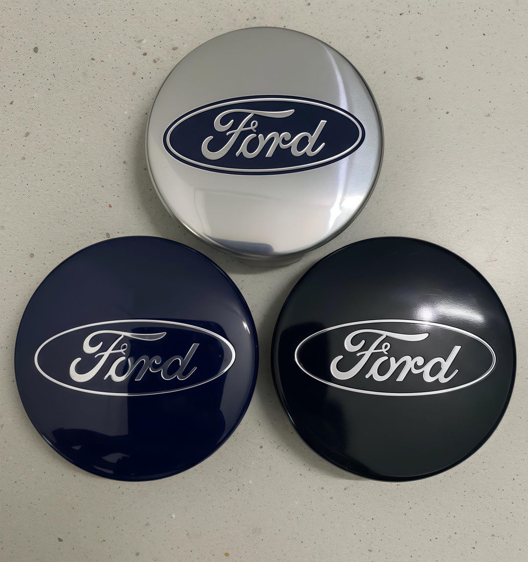 65mm Ford Wheel Center Caps Silver Blue Black Logo, 4 Pack Hub Caps for ...