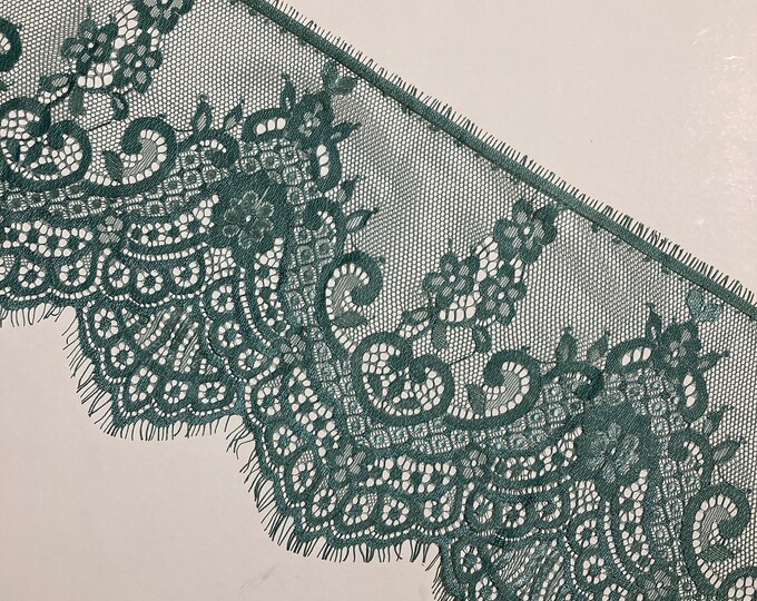 NEW Wide Shabby Scalloped Frayed Dusty Green Floral Lace Trim 1 Yard ...