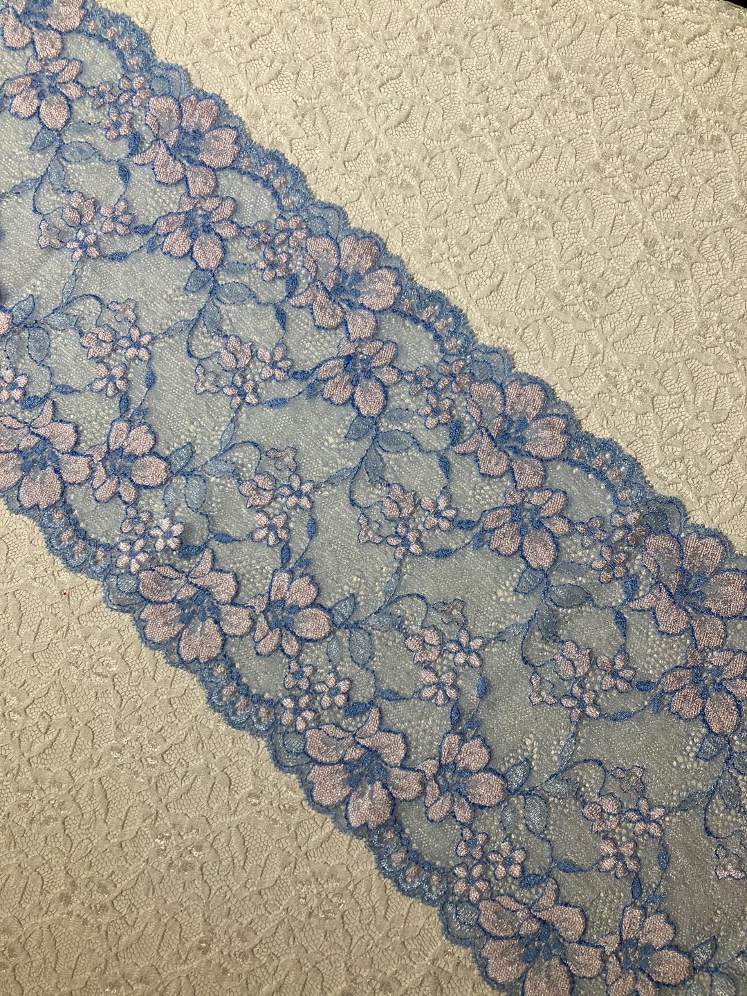 NEW!!! Wide Pretty Blue and White Stretch Flower Lace Trim, Sewing ...