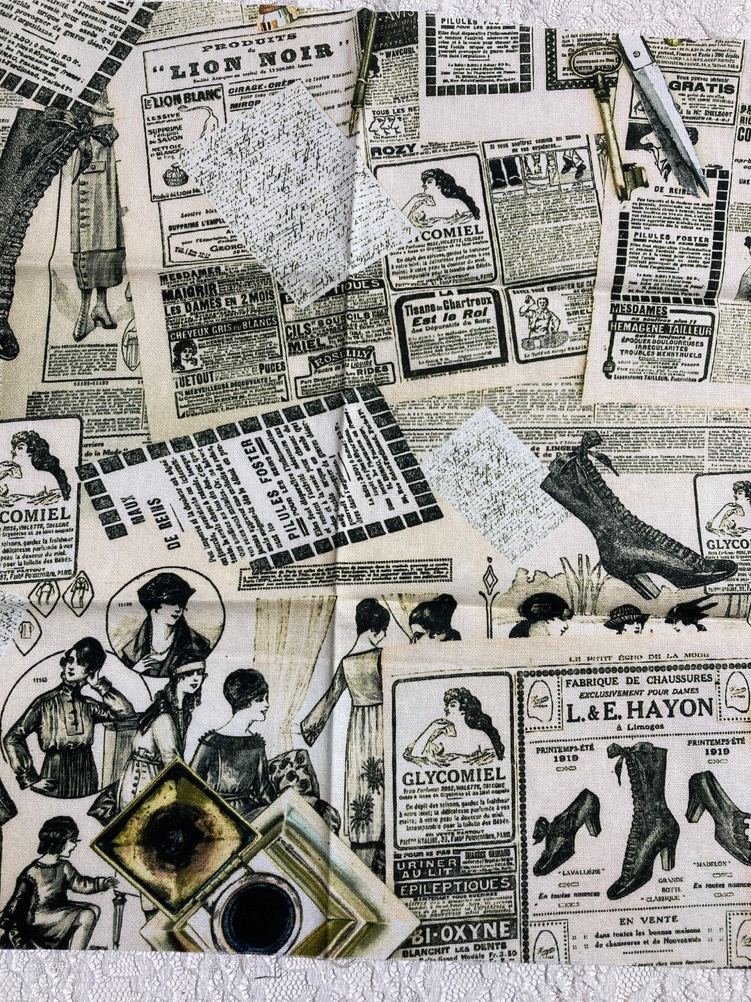 NEW!!! Vintage Advertisement Collage Fabric ( 12" X 14") Sewing, Cut ...